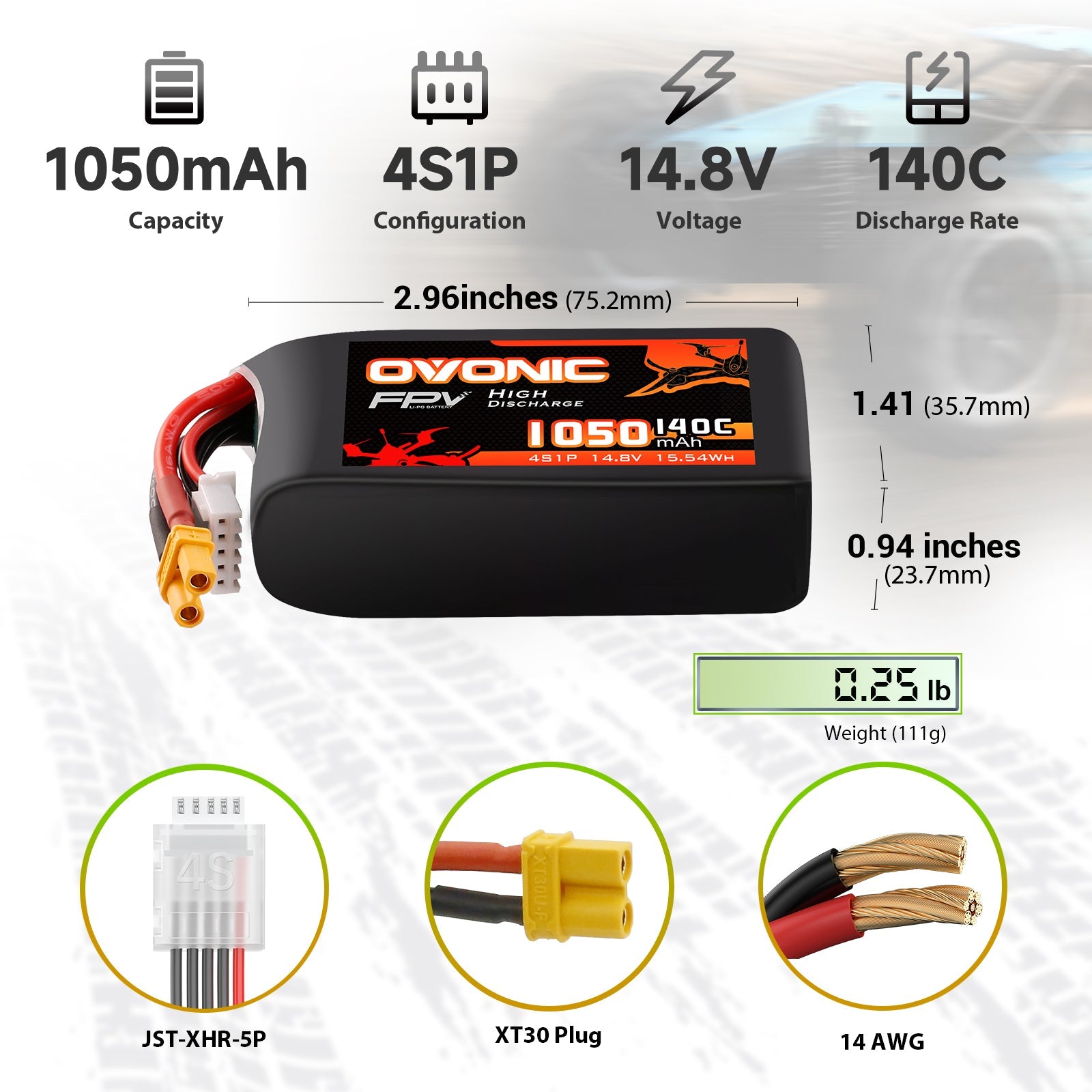 2-Pack Ovonic 4S 1050mAh 140C 14.8V LiPo Battery w/XT30 Plug – us ...