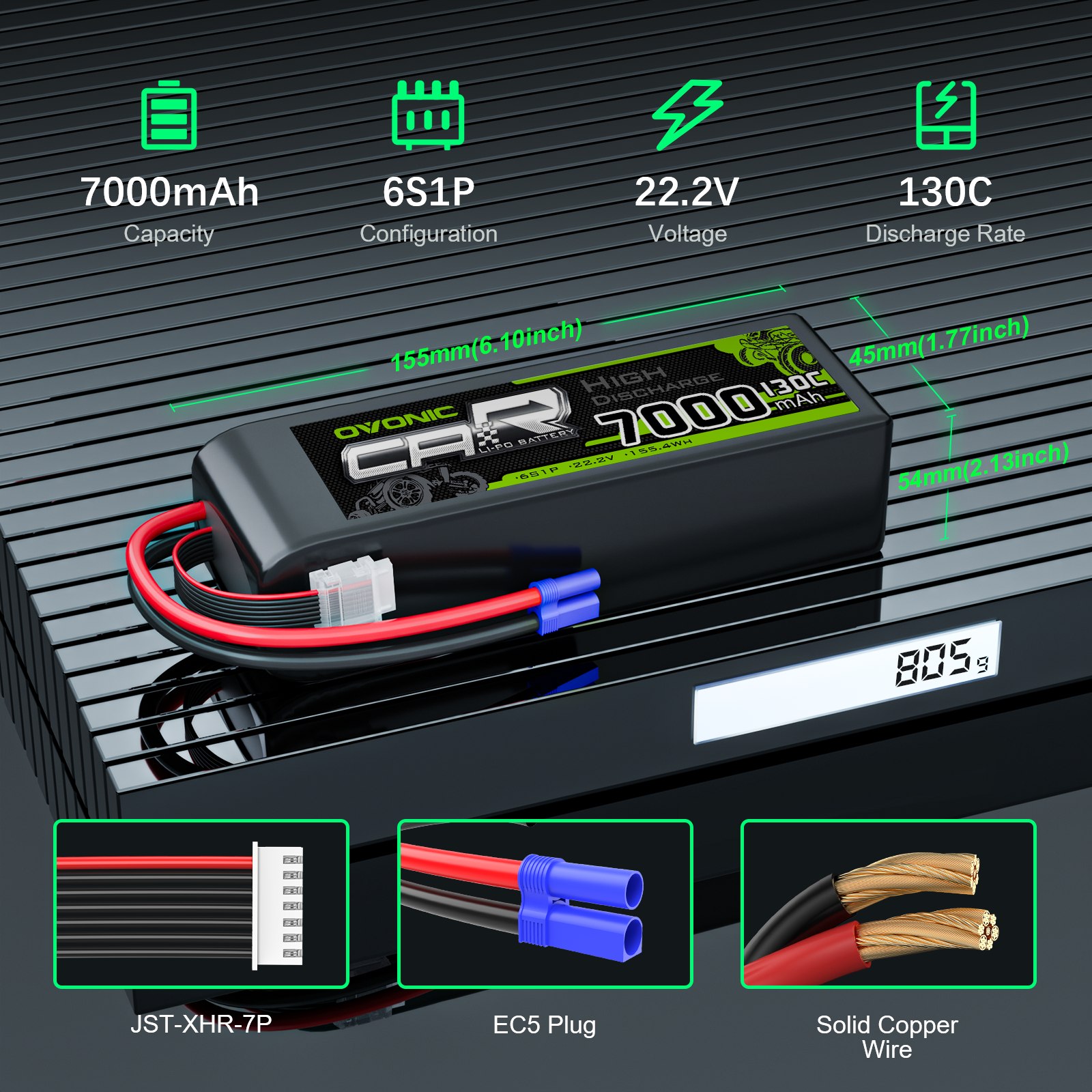 Ovonic 6S 7000mAh 130C LiPo Battery with EC5 Plug for 1/8 RC Cars Jets ...
